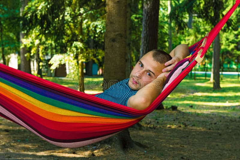Portrait of a Man in a Hammock Stock Photo - Image of rest, nature ...