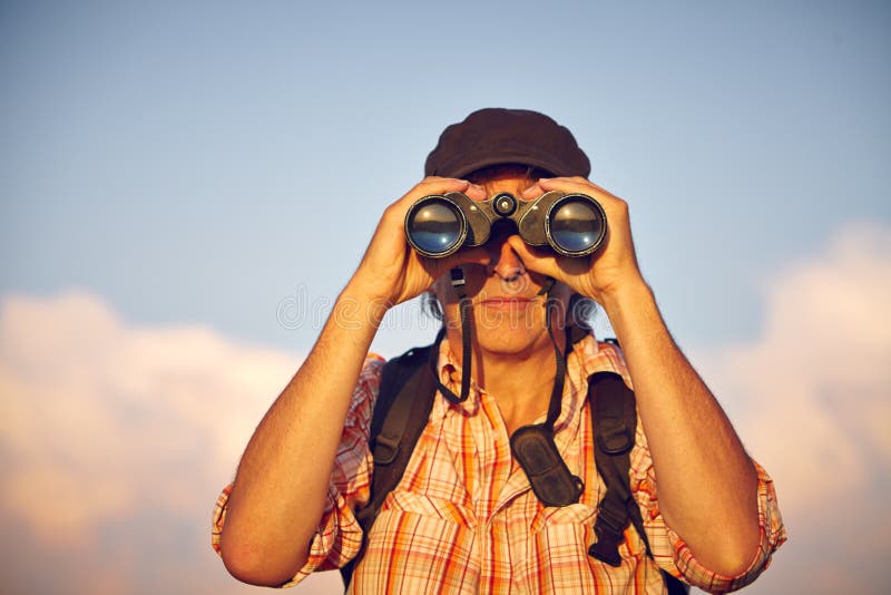 Portrait Of Man With Binoculars. Stock Photo - Image of look ...
