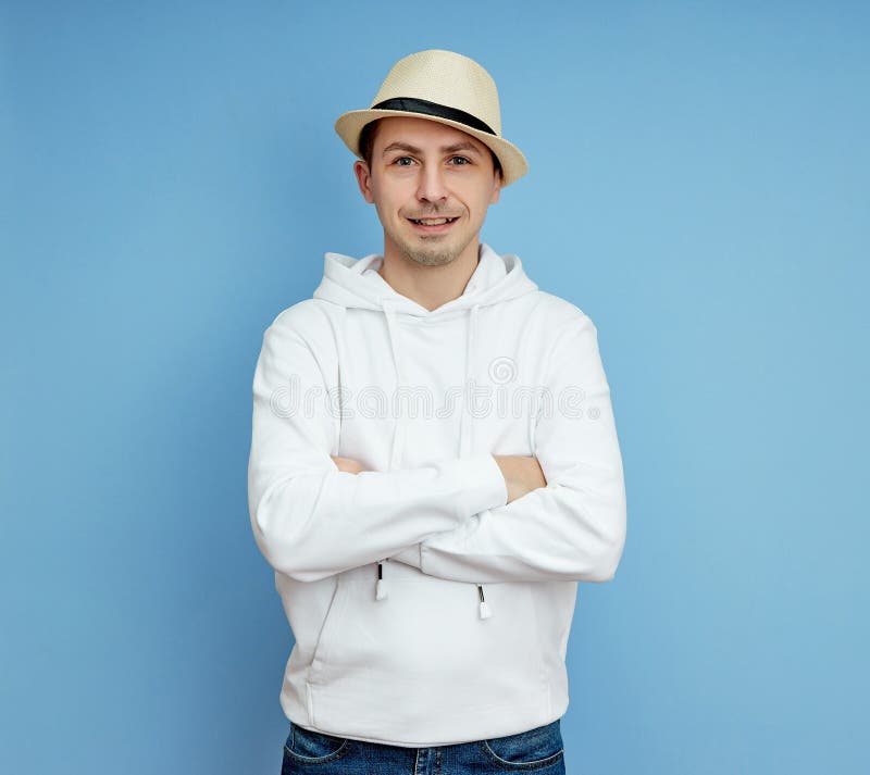 Portrait of a Man in a Hat, Smile and Cheerful Emotions on His Face ...
