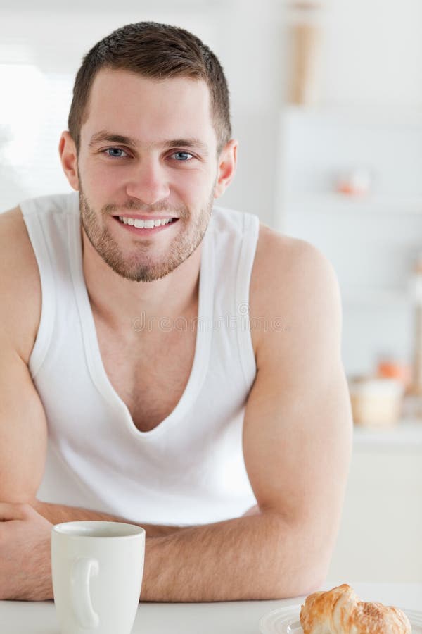 Portrait of a Man Having Breakfast Stock Image - Image of casual ...