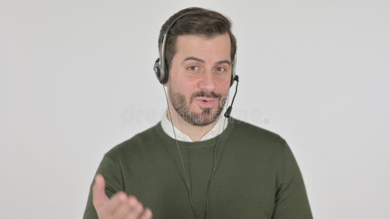 Portrait of Man with Head Set Talking, White Screen Stock Image - Image ...
