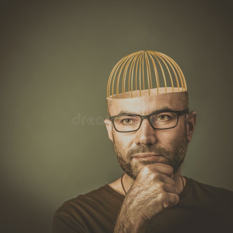 Portrait of Man with His Head Made with a Cage Stock Photo - Image of ...