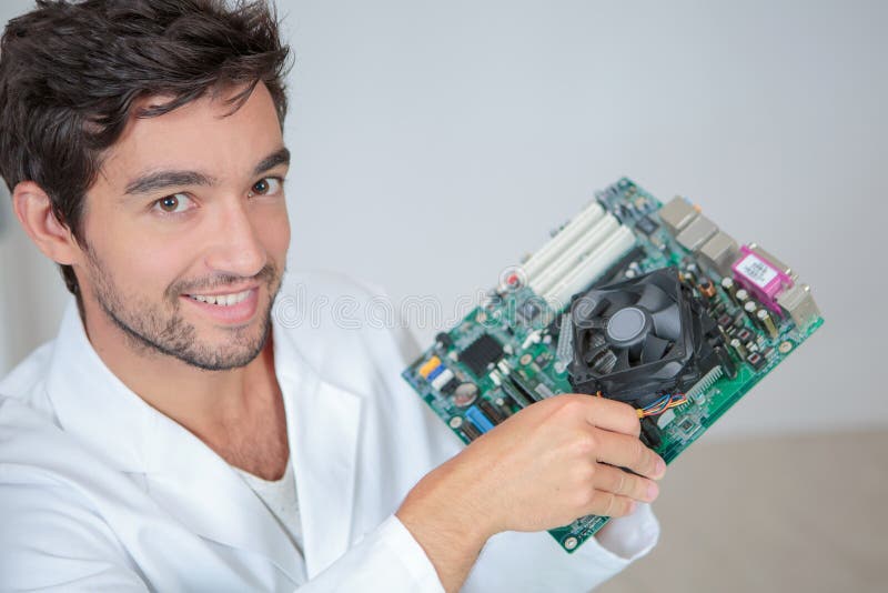 Portrait Man Holding Computer Component Stock Image - Image of ...