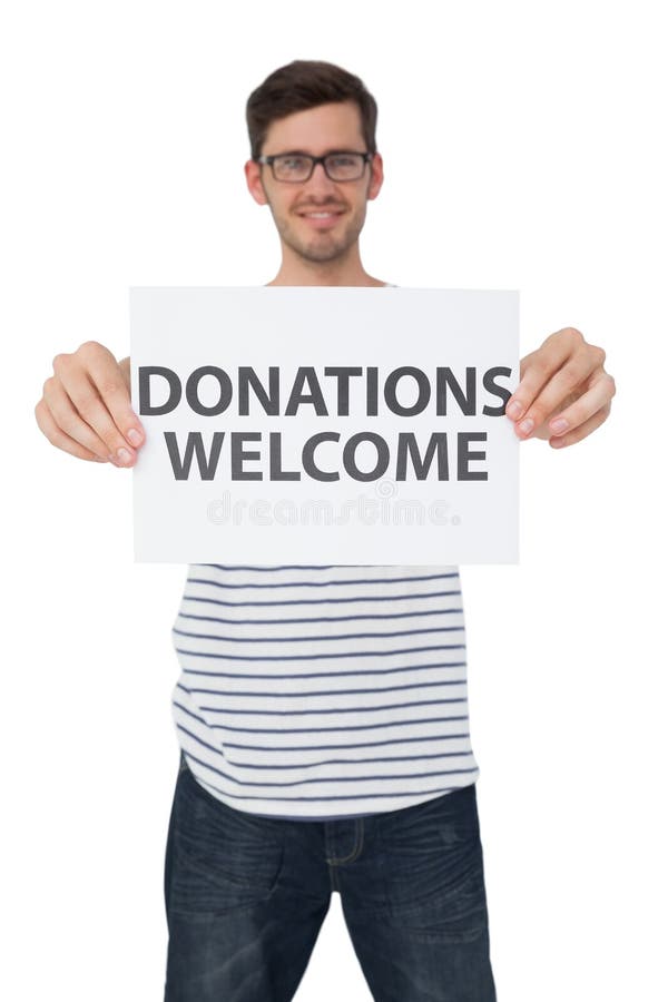Portrait Man Holding Donation Welcome Note Stock Photos - Free ...