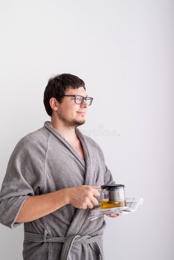 Portrait of Man Holding Teapot with Green Tea Stock Photo - Image of ...