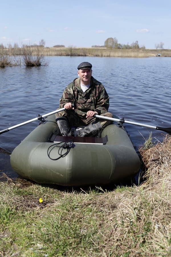 Portrait of Man on Inflatable Boat Stock Image - Image of leisure ...