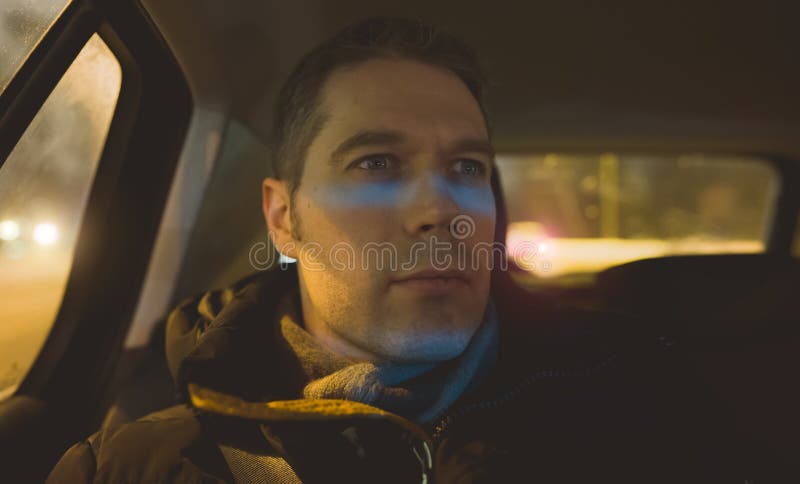 Man inside the car stock image. Image of portrait, interior - 211680117
