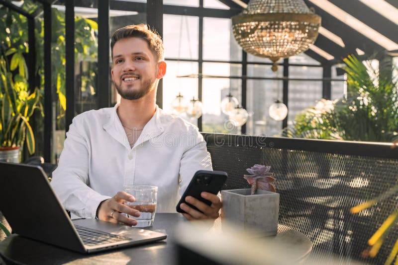 Joyful Computer Programmer Looking at Camera in Cosy Office Stock Image ...