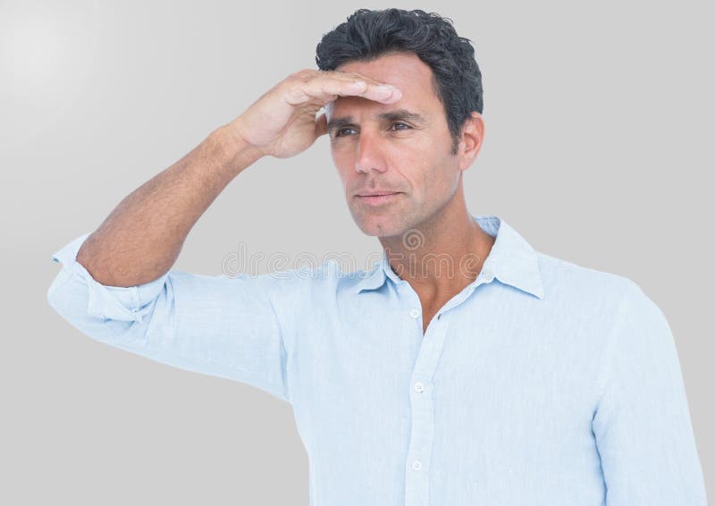 Portrait of Man Looking in Distance with Grey Background Stock Photo ...
