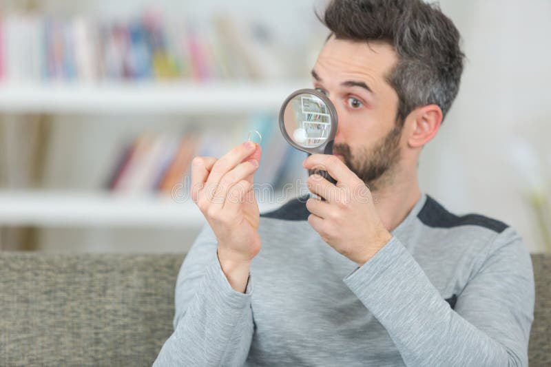 Portrait Man with Magnifying Glass Stock Image - Image of lens ...