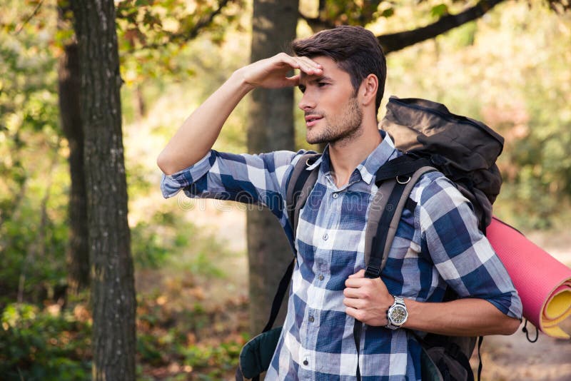 Portrait of a Man with Marching Backpack Stock Image - Image of holiday ...