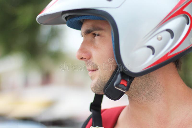 Portrait of a Man in Motorcycle Helmet Stock Image - Image of helmet ...