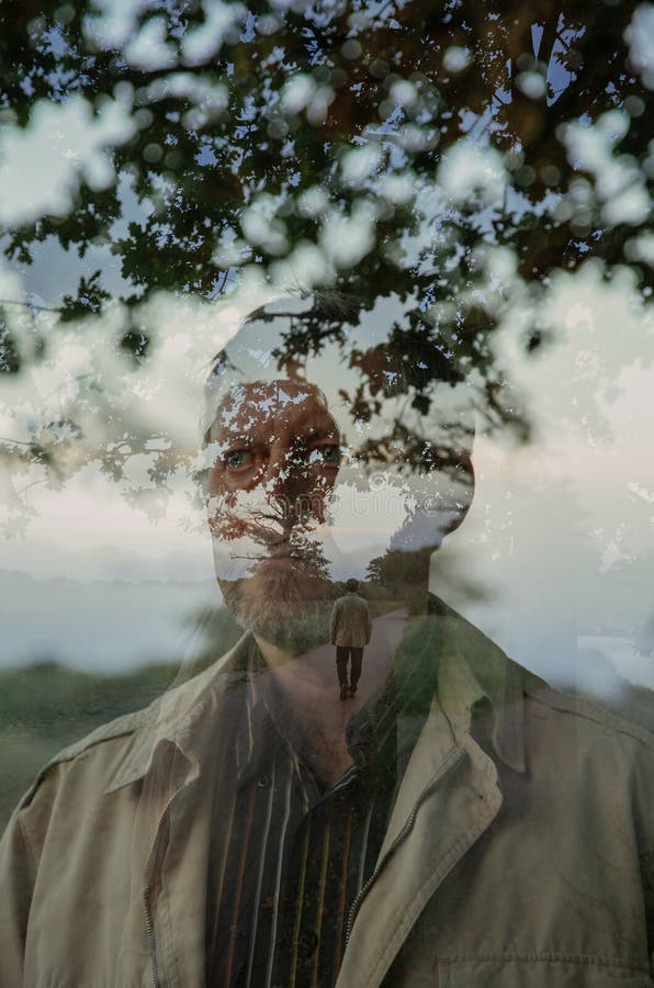 Portrait of a Man in Nature, Taken with Multiple Exposure Stock Photo ...
