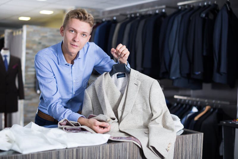 Portrait of Man Offering Business Style Jacket Stock Image - Image of ...