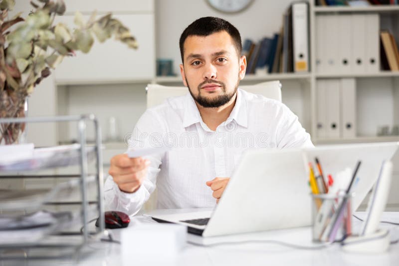 Portrait of Man Office Worker Giving Document Stock Image - Image of ...