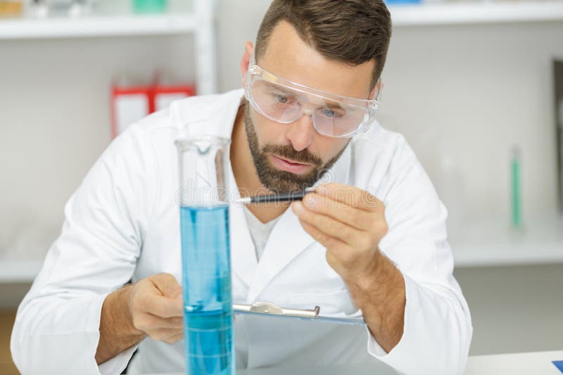 Portrait Man Over Experiment Stock Image - Image of blackboard, science ...