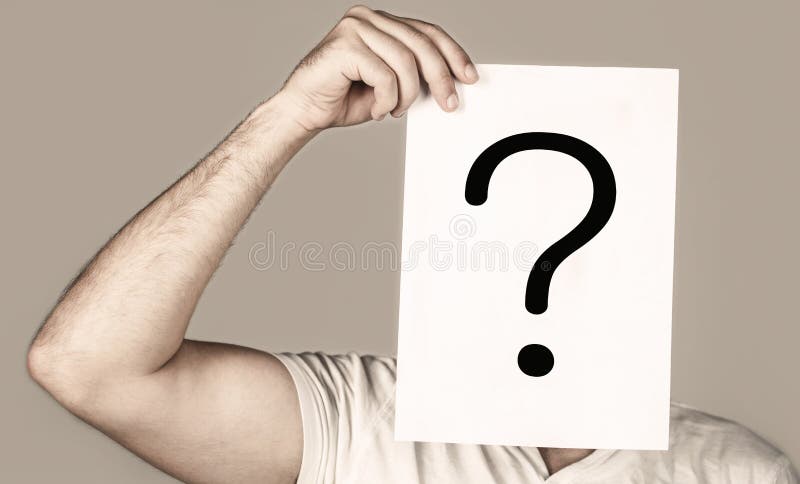 Portrait of Man, Peeking Behind of Interrogation Symbol. Male Isolated ...