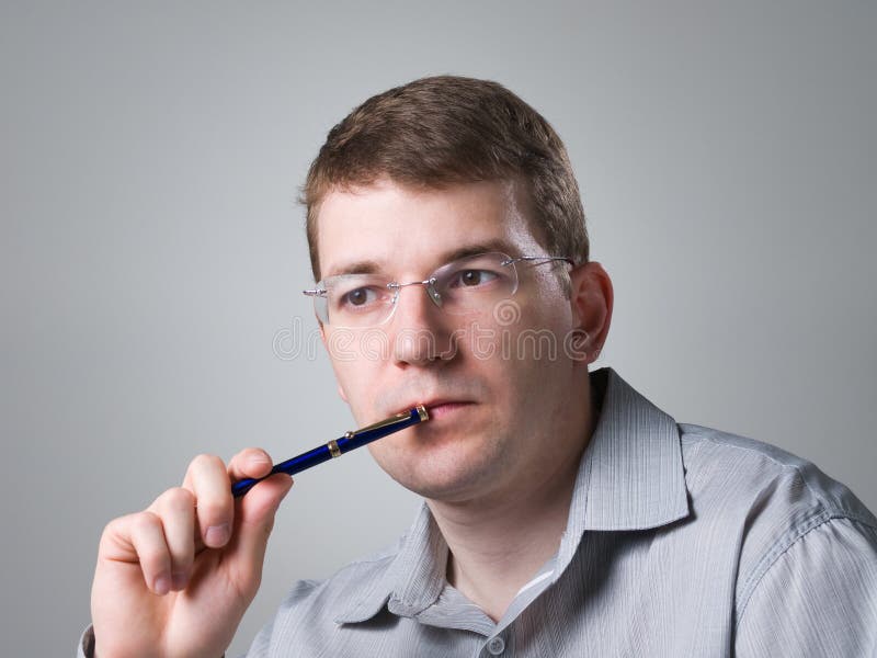 Portrait of man with pen stock photo. Image of businessman - 10110918