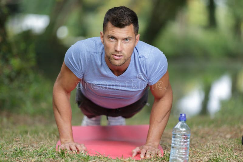 Portrait Man in Plank Position Stock Image - Image of river, training ...