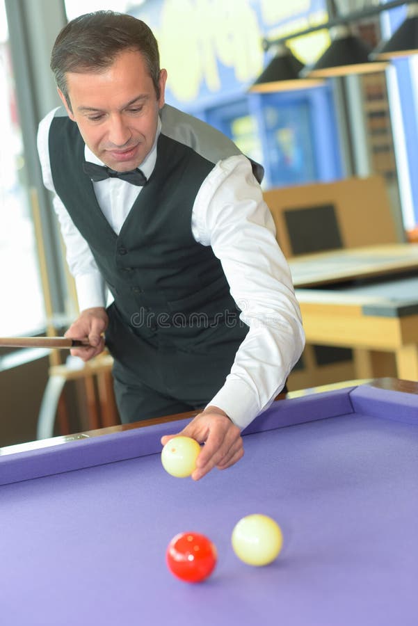 Portrait Man Playing Billiard Stock Image - Image of gambling, ball ...