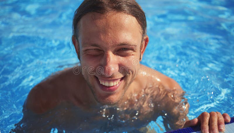 Portrait of a Man in the Pool Stock Image - Image of horizontal, water ...