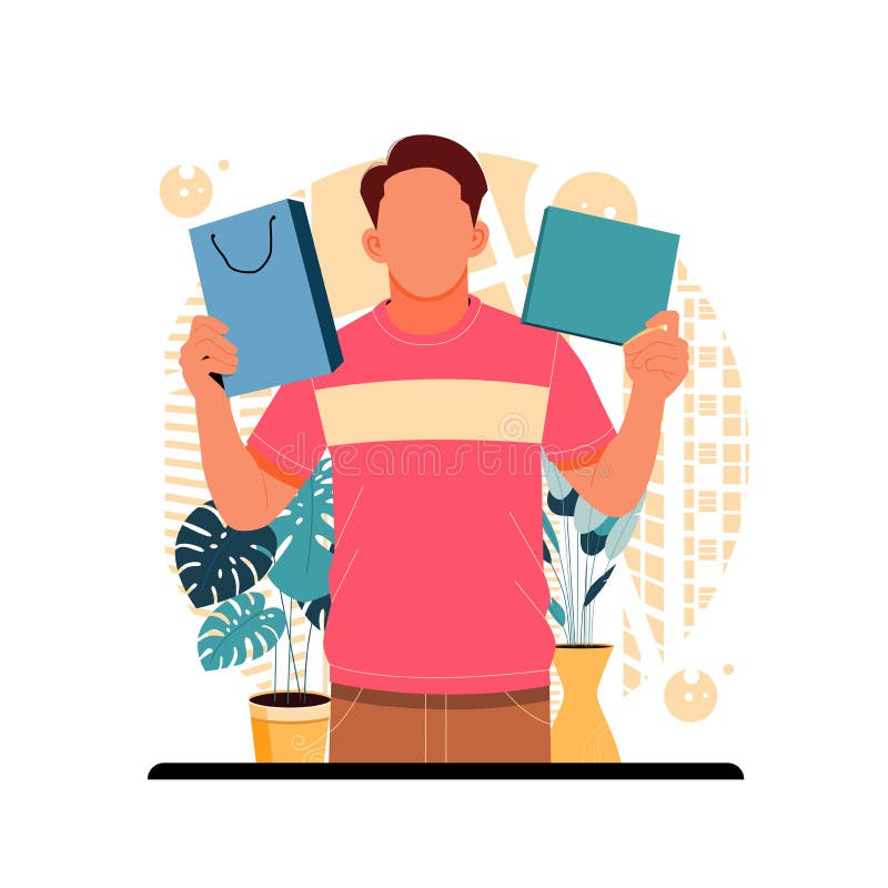 Portrait of a Man Posing Promoting His Product, a Flat Design Concept ...