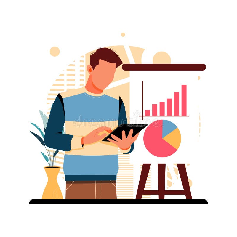 Portrait of Man Presentation, Flat Design Concept. Vector Illustration ...