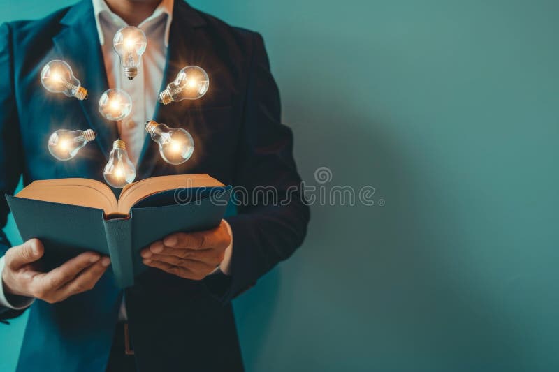 Portrait of Man Reading Book and a Light Bulb, Reading Books for ...