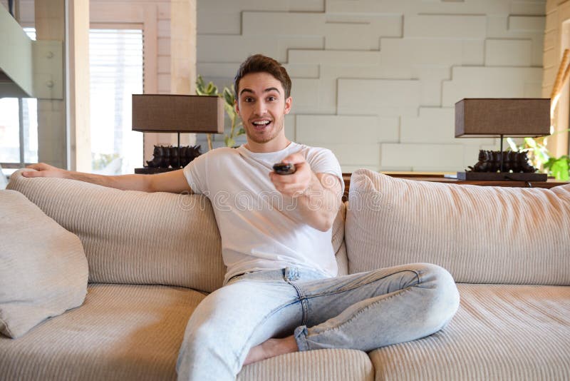 Portrait Man with Remote Controller Stock Photo - Image of remote, home ...