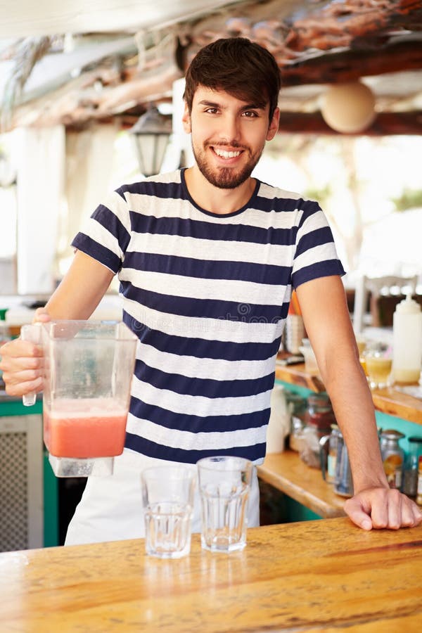 Portrait of Man in Restaurant Making Fruit Smoothies Stock Photo ...
