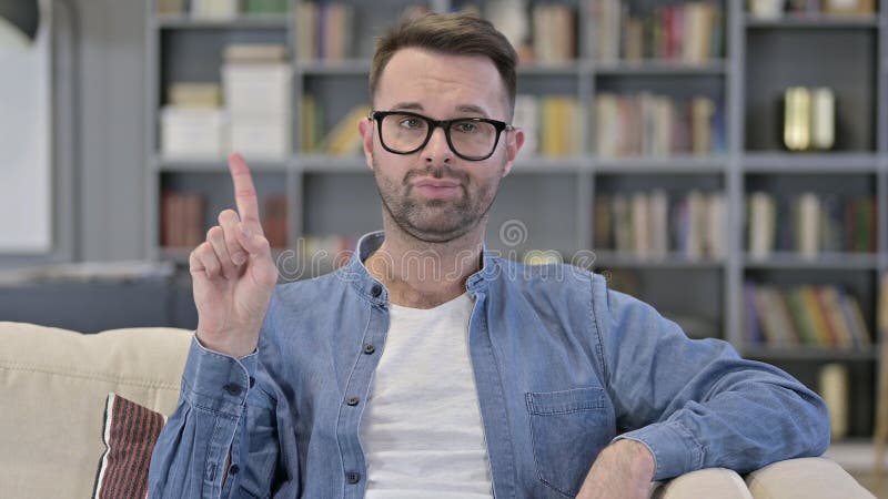 Portrait of Man Saying No with Finger Sign Stock Image - Image of ...