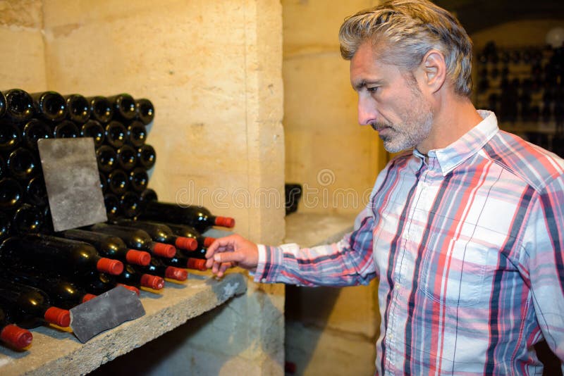 Portrait Man Showing Collection Wine Stock Image - Image of product ...