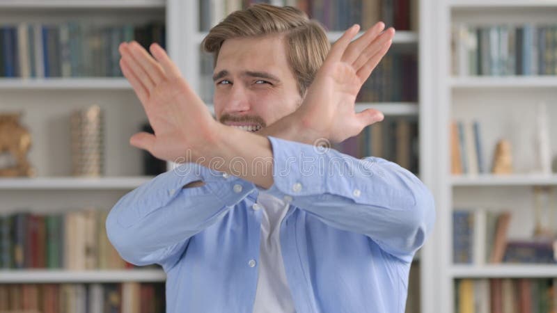 Portrait of Man Showing No Sign by Arm Gesture Stock Image - Image of ...