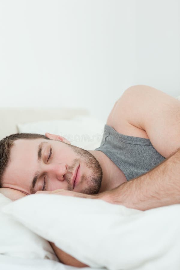 Handsome Man Sleeping in Bed Stock Image - Image of pillow, morning ...