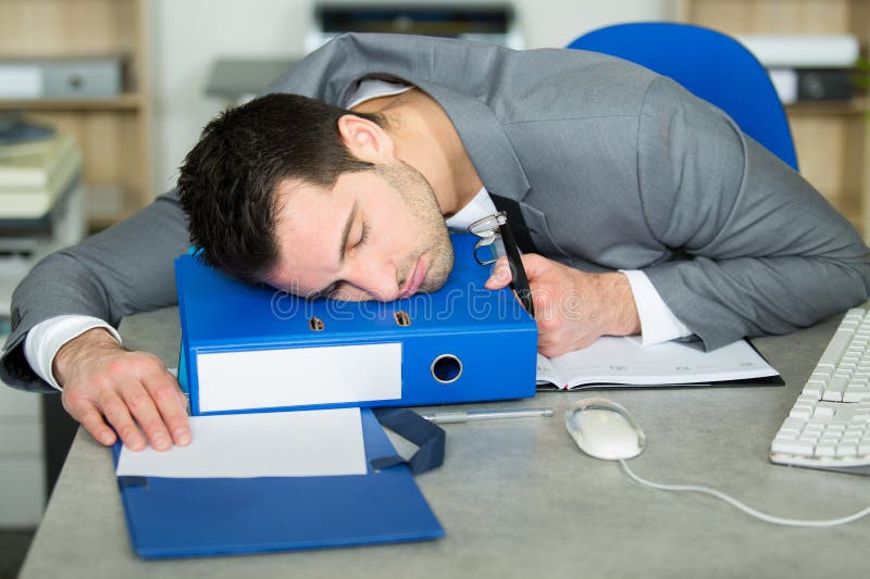 Portrait Man Sleeping on Job Stock Image - Image of document, humor ...