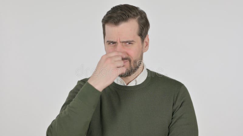 Portrait of Man Smelling Bad Odor, White Screen Stock Photo - Image of ...
