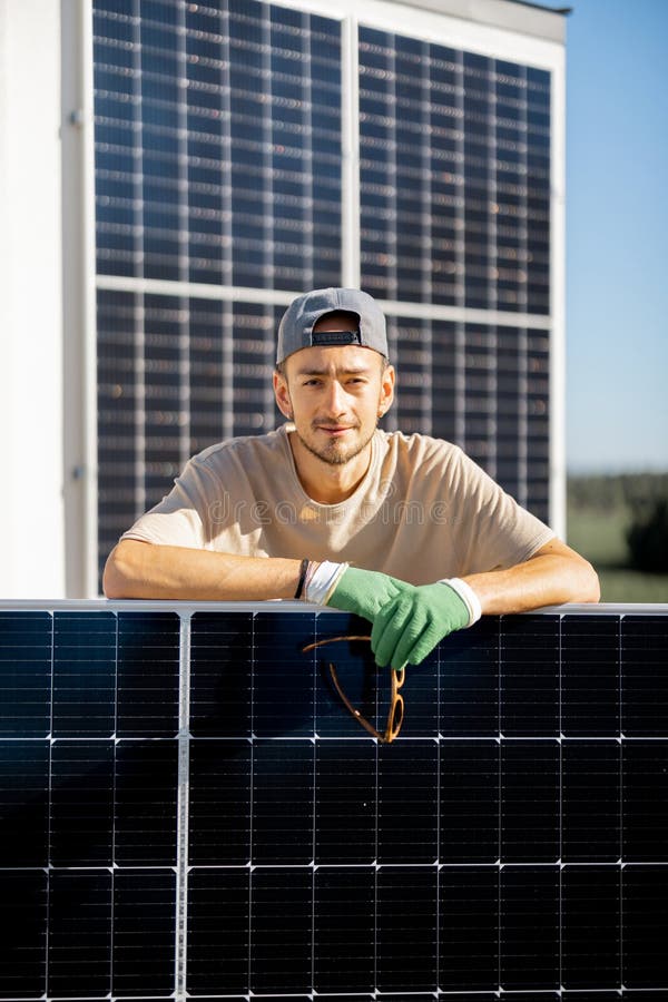 Portrait of a Man Standing with Solar Panel Stock Photo - Image of ...