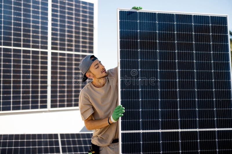Portrait of a Man Standing with Solar Panel Stock Photo - Image of ...