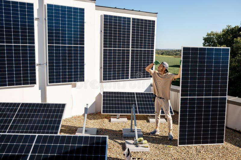 Portrait of a Man Standing with Solar Panel Stock Photo - Image of ...