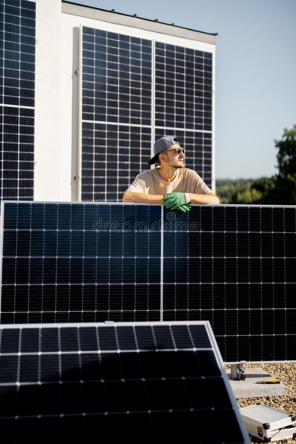 Portrait of a Man Standing with Solar Panel Stock Image - Image of ...