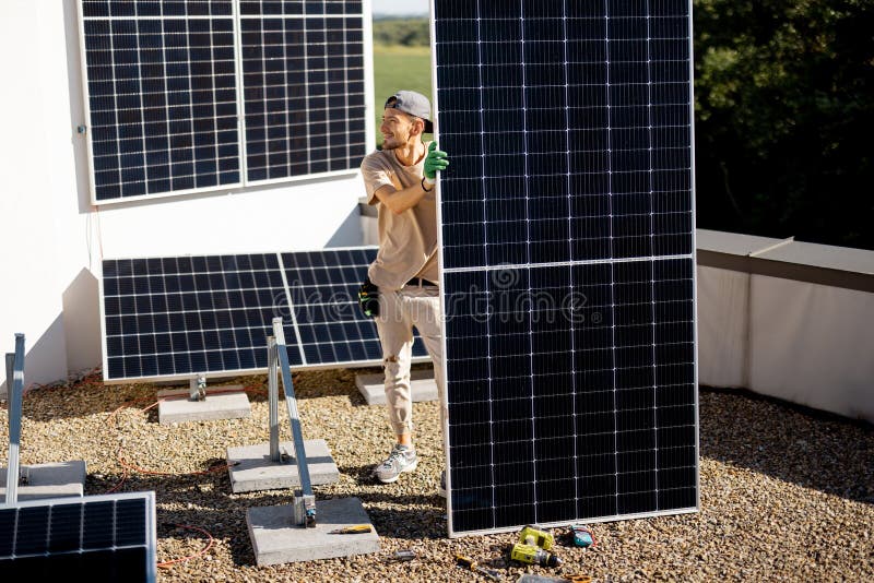 Portrait of a Man Standing with Solar Panel Stock Photo - Image of ...