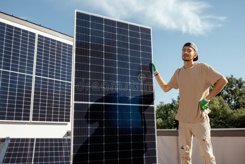 Portrait of a Man Standing with Solar Panel Stock Image - Image of ...