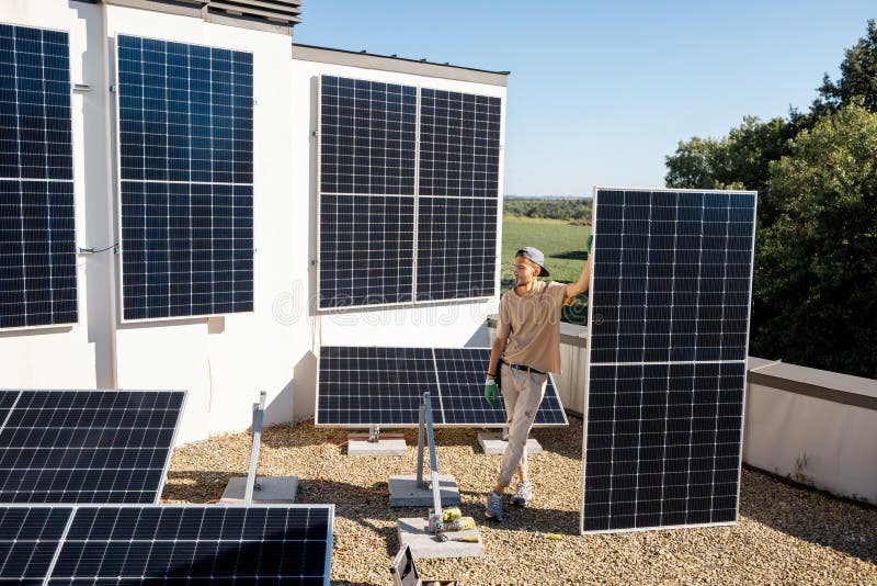 Portrait of a Man Standing with Solar Panel Stock Image - Image of ...