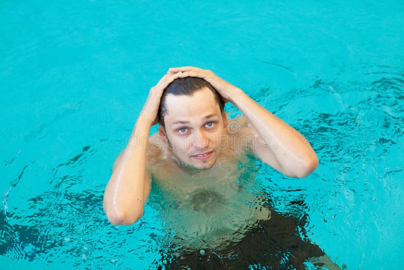 Portrait of a Man in a Pool Stock Image - Image of athlete, portrait ...