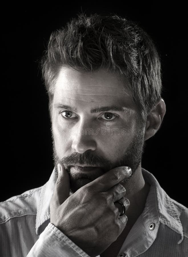 Portrait of Man in Thoughtful Thinking Pose Stock Image - Image of ...