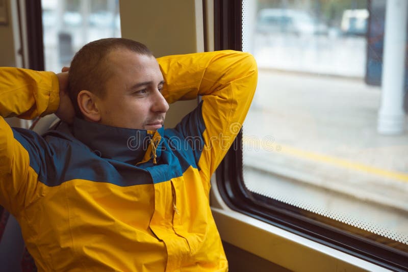 Portrait of a Man on a Train Stock Image - Image of caucasian, ride ...