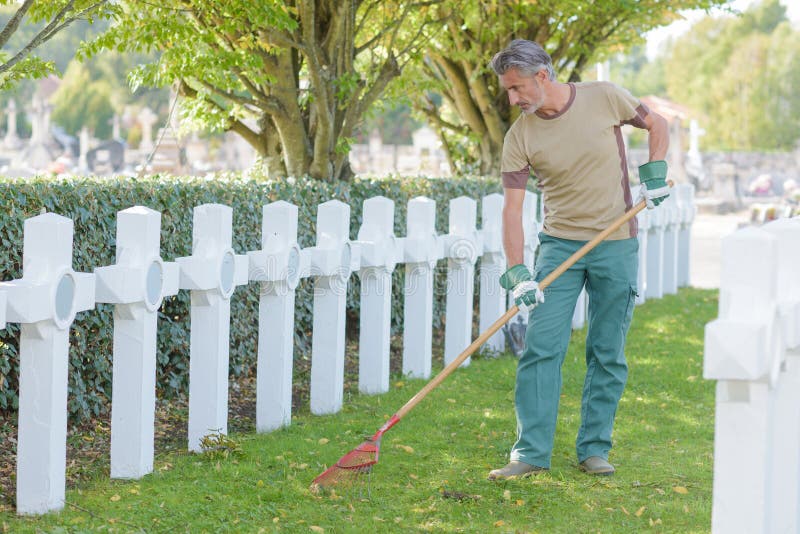 Portrait Man Upkeeping Cemetery Stock Photo - Image of groundskeeper ...