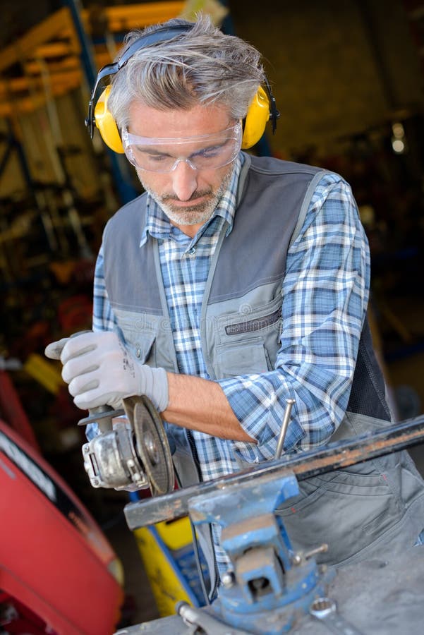Portrait Man Using Angle Grinder Stock Photo - Image of tool ...