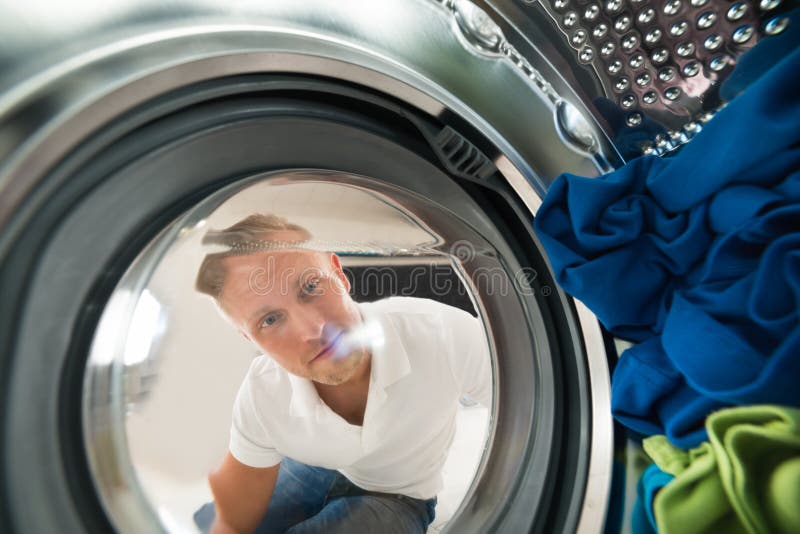 Portrait of Man View from Inside the Washing Machine Stock Image ...