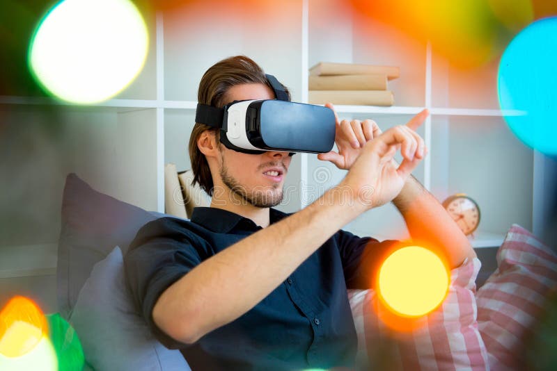 Man in vr headset stock photo. Image of excited, reality - 112719582